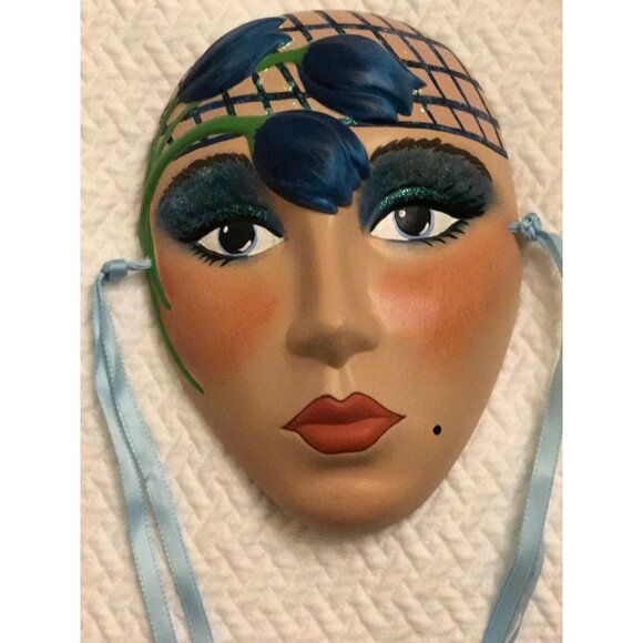 Wall Decor | Vintage Ceramic Mask With Blue Tulip Details 8s | Poshmark